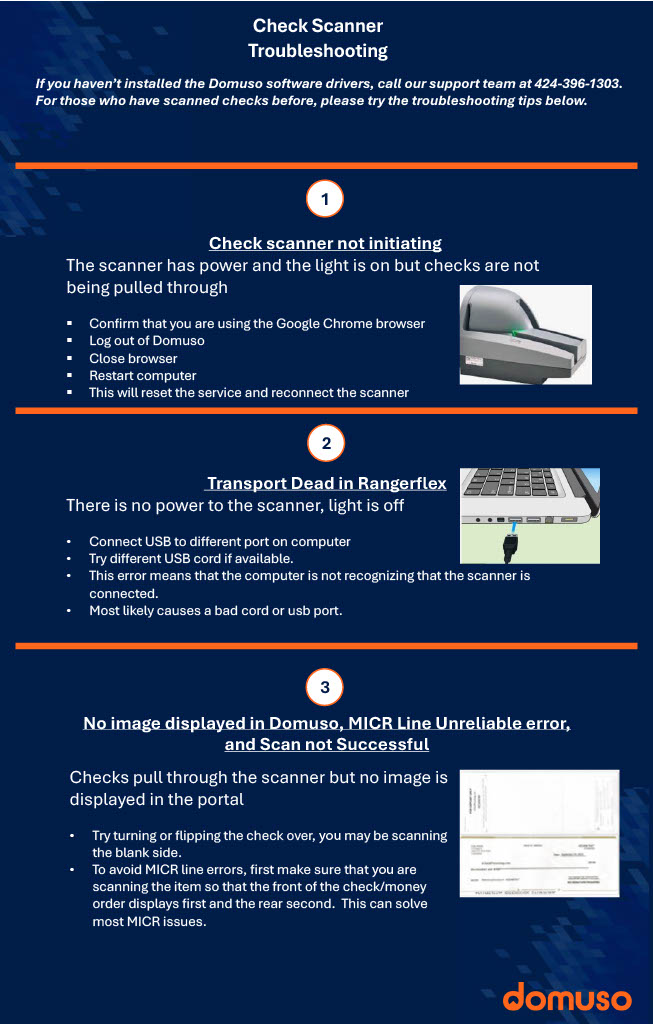 Check Scanner Troubleshooting - Property Managers – Domuso Support